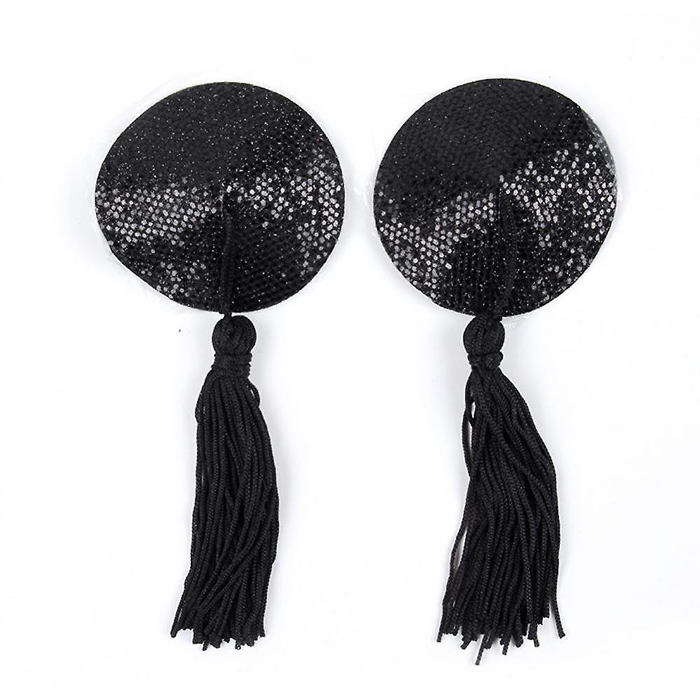 Zwarte ronde tepelstickers met franjes